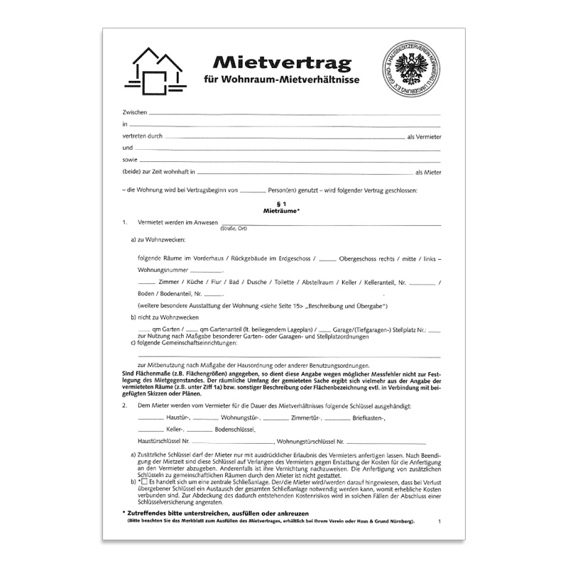 Mietvertrag für Wohnraum-Mietverhältnisse (Papierversion) - Haus ...